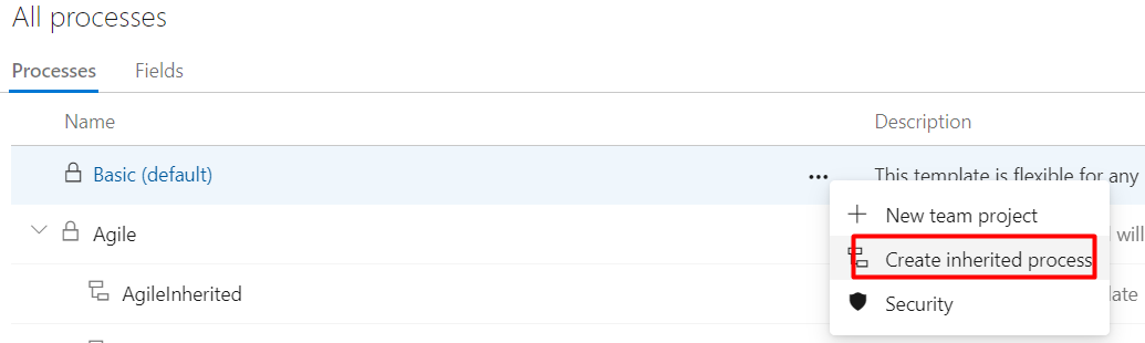 Creating A New Inherited Process From Basic Template In Azure Devops Azuredevops Guide