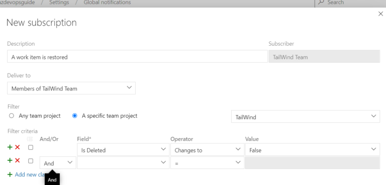Creating A New Global Notification For A Project Team In Azure Devops Azuredevops Guide
