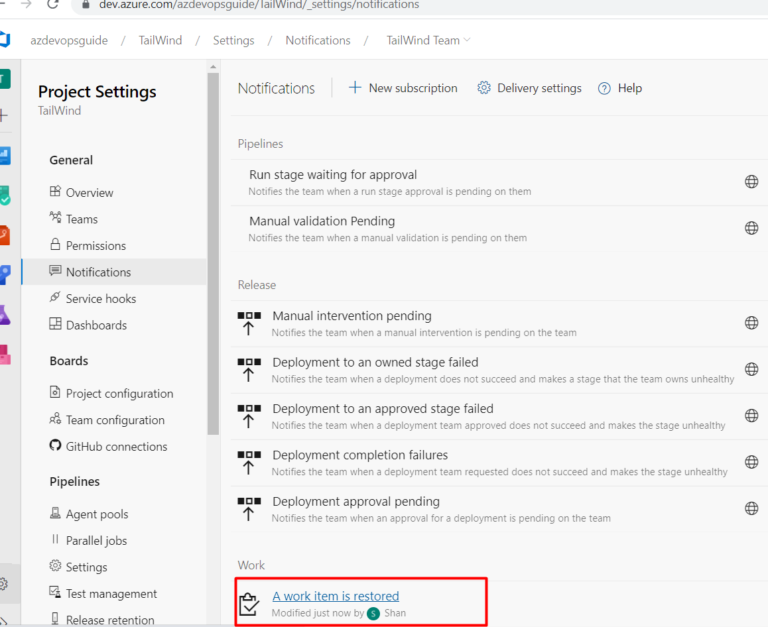 Creating a new Global notification for a Project Team in Azure DevOps – AzureDevOps Guide