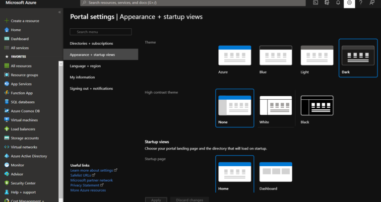 How to change dark mode in Azure Portal?