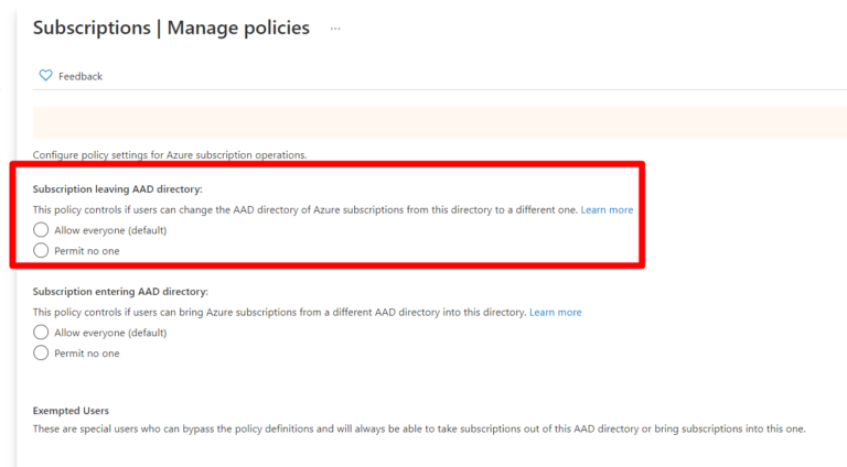 Preventing users from changing the subscriptions in Azure Active ...
